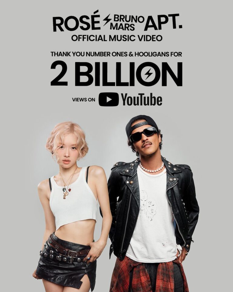 ROSÉ & Bruno Mars’ “APT.” Hits 2 Billion Views on YouTube – BLACKPINK CAFÉ